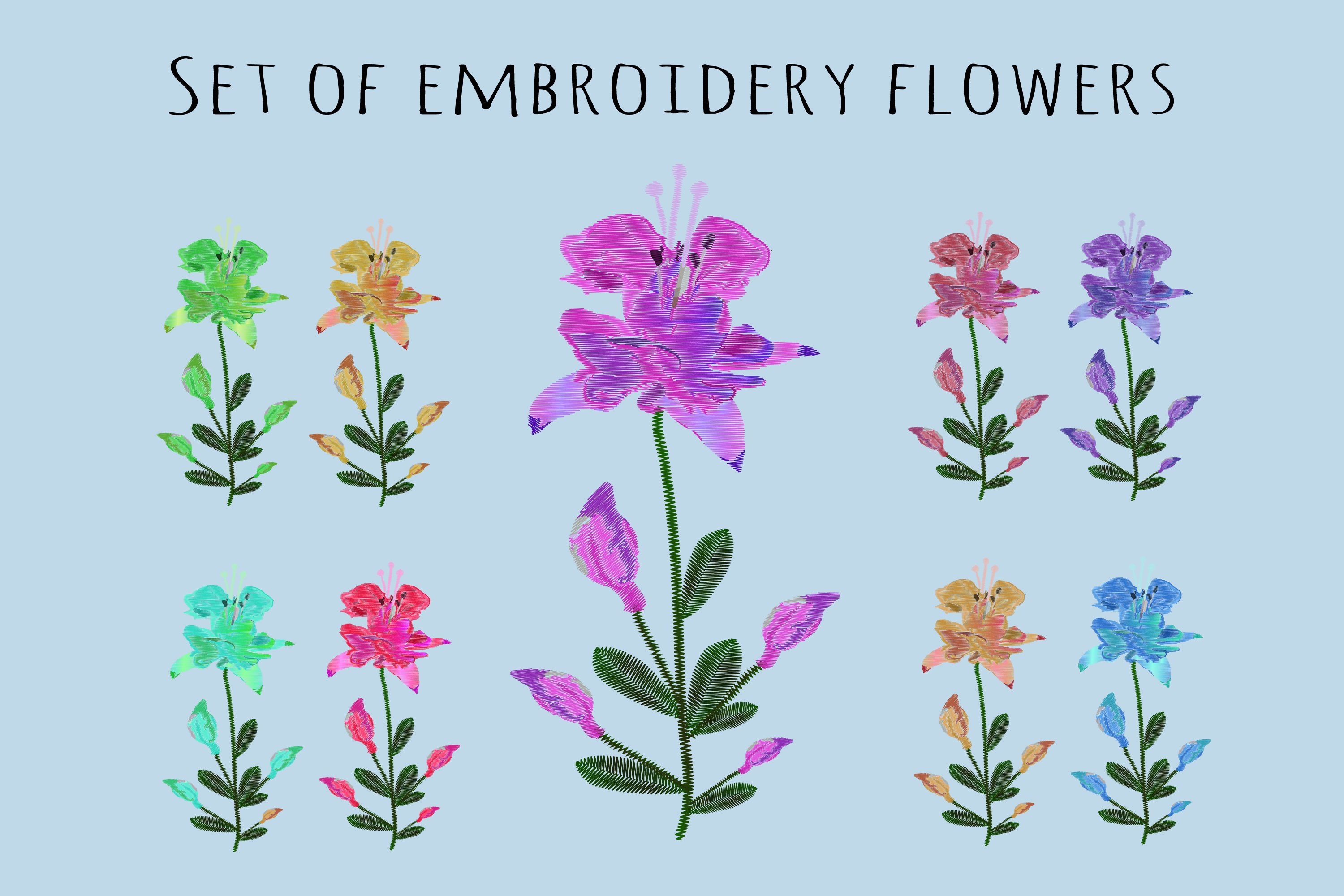 Set of embroidery flowers (422388) | Illustrations | Design Bundles