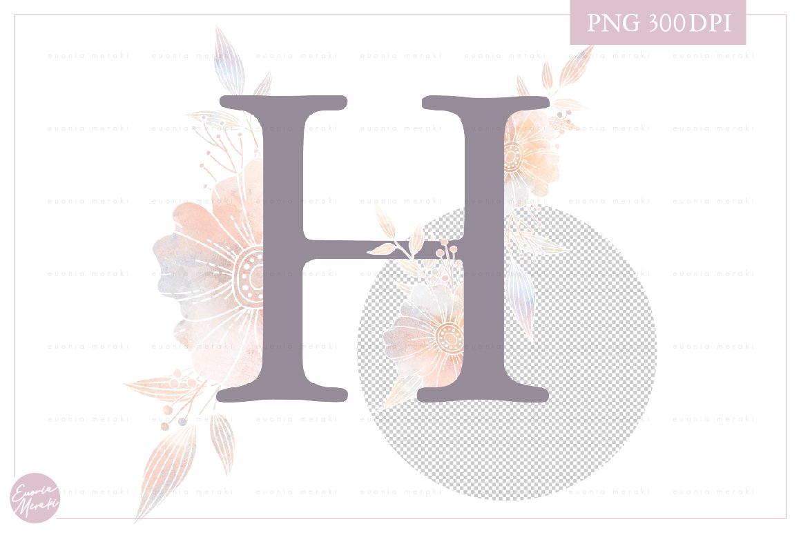 Letter H Floral MONOGRAM - Elegant Flower Initials (349682 ...