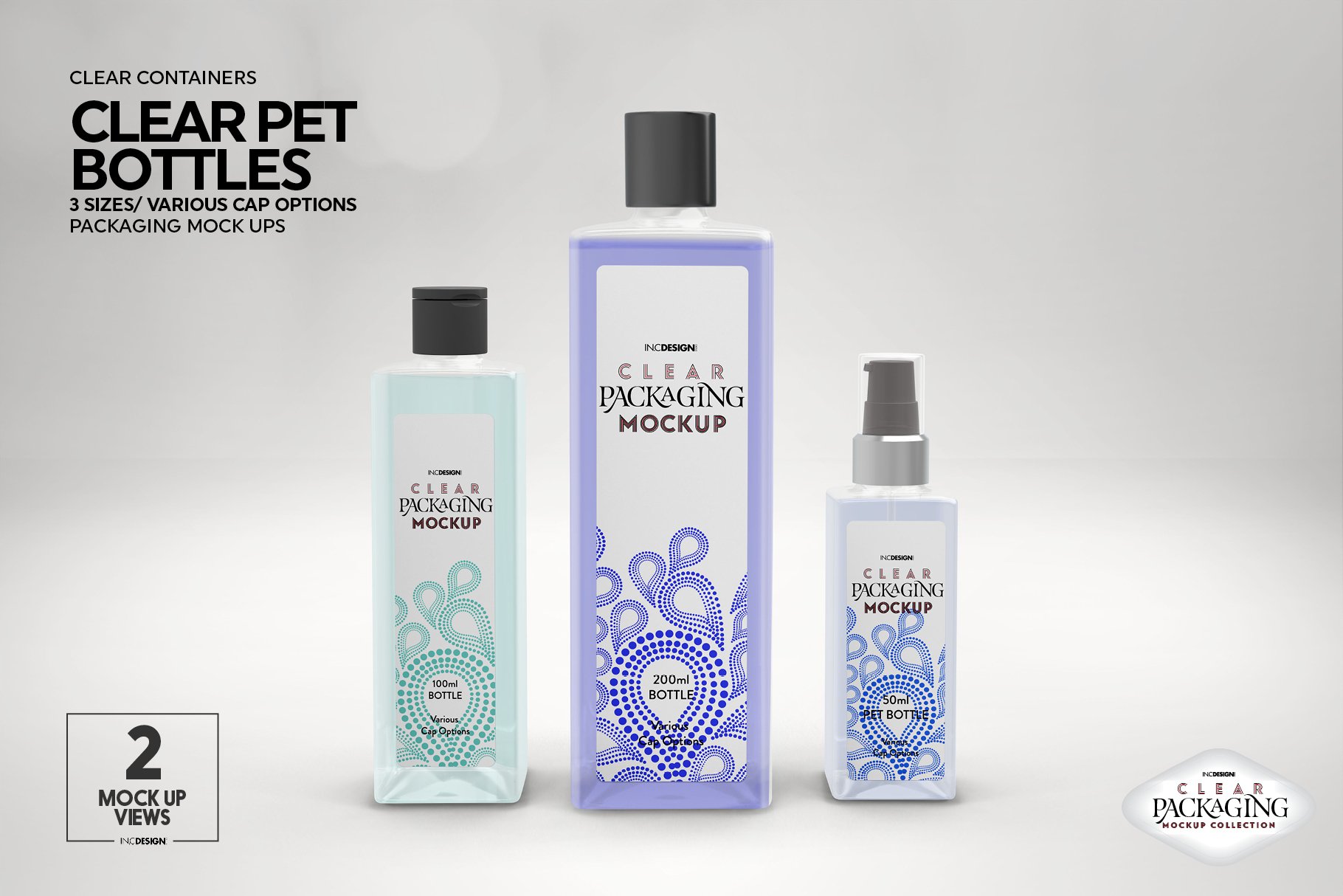 Clear Squared PET 3Bottles Packaging Mockup (348025) | Branding ...