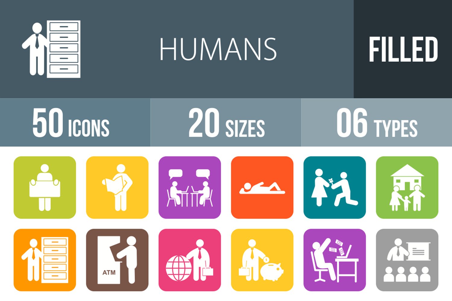 50 Humans Filled Round Corner Icons (276757) | Icons | Design Bundles