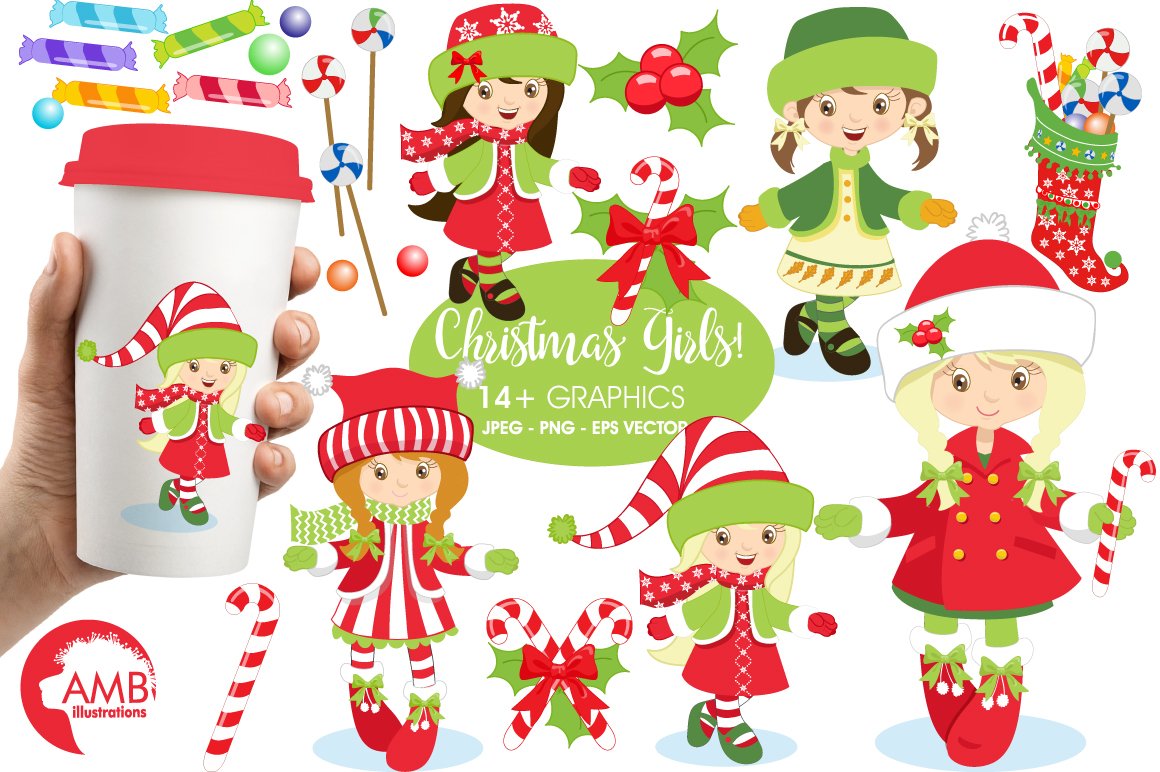 Christmas girls clipart, graphics, illustrations AMB-189 (42051 ...
