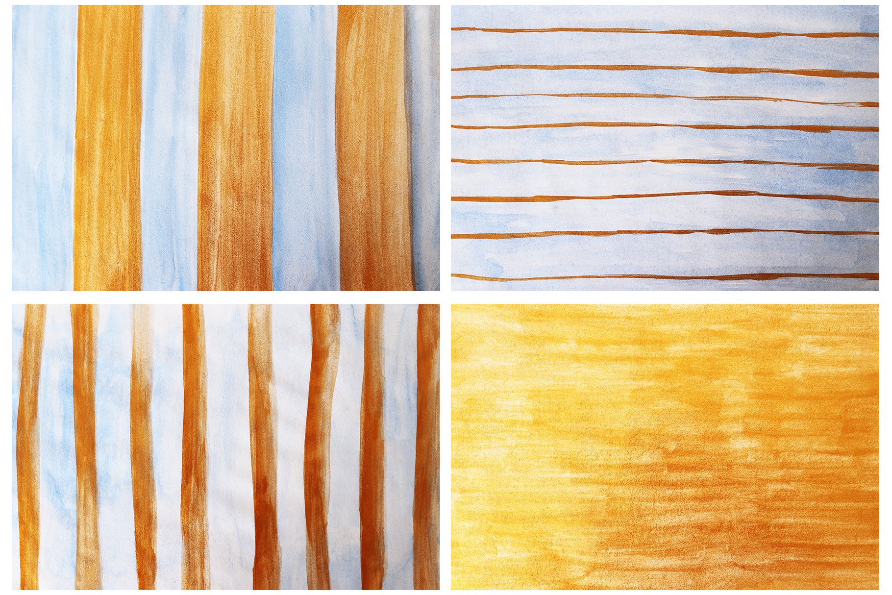 Blue Gold Digital Papers, Gold Watercolor Paint Strokes (292700 ...