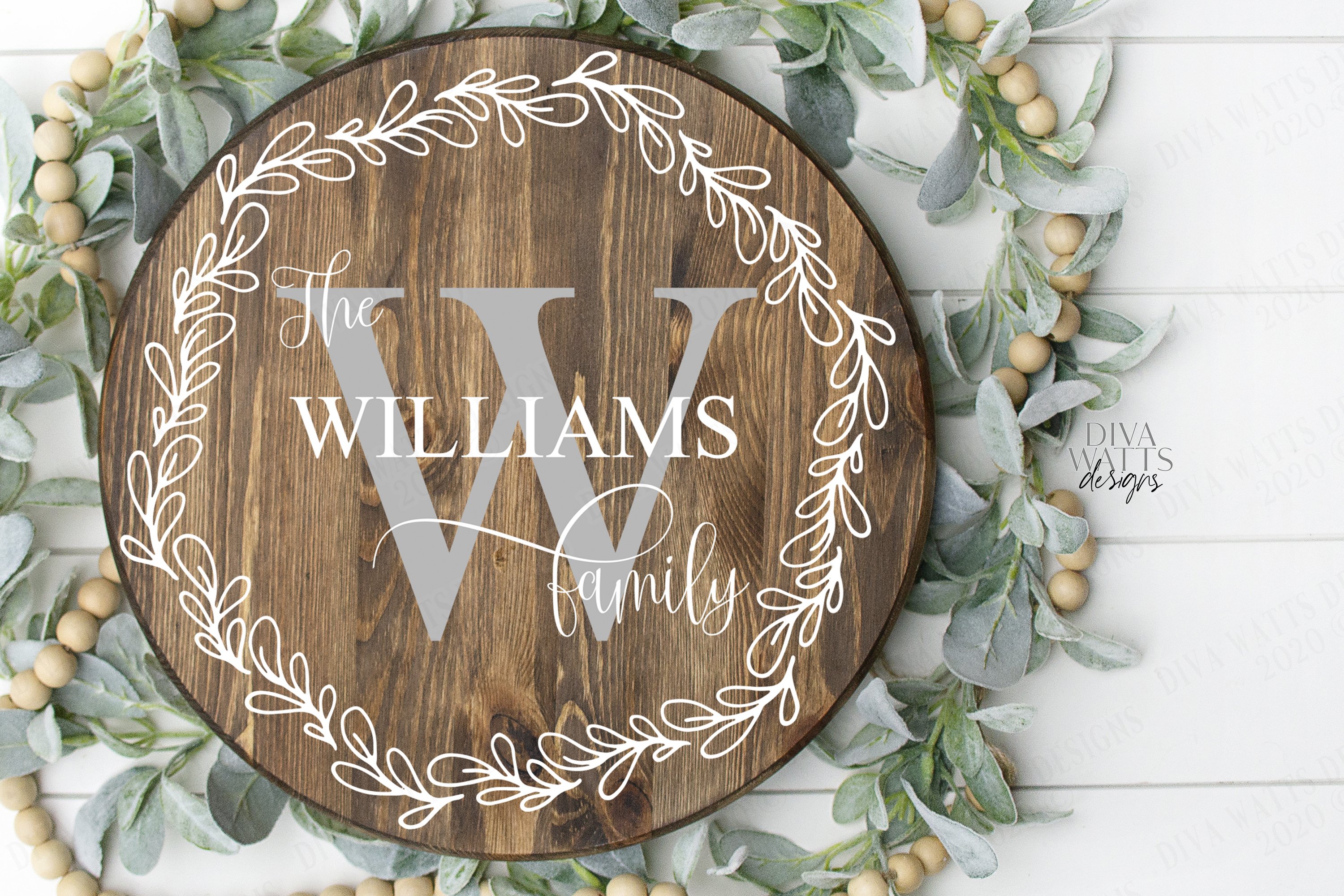 Monogram Wreath Family Last Name Farmhouse Sign SVG (458051) | SVGs ...