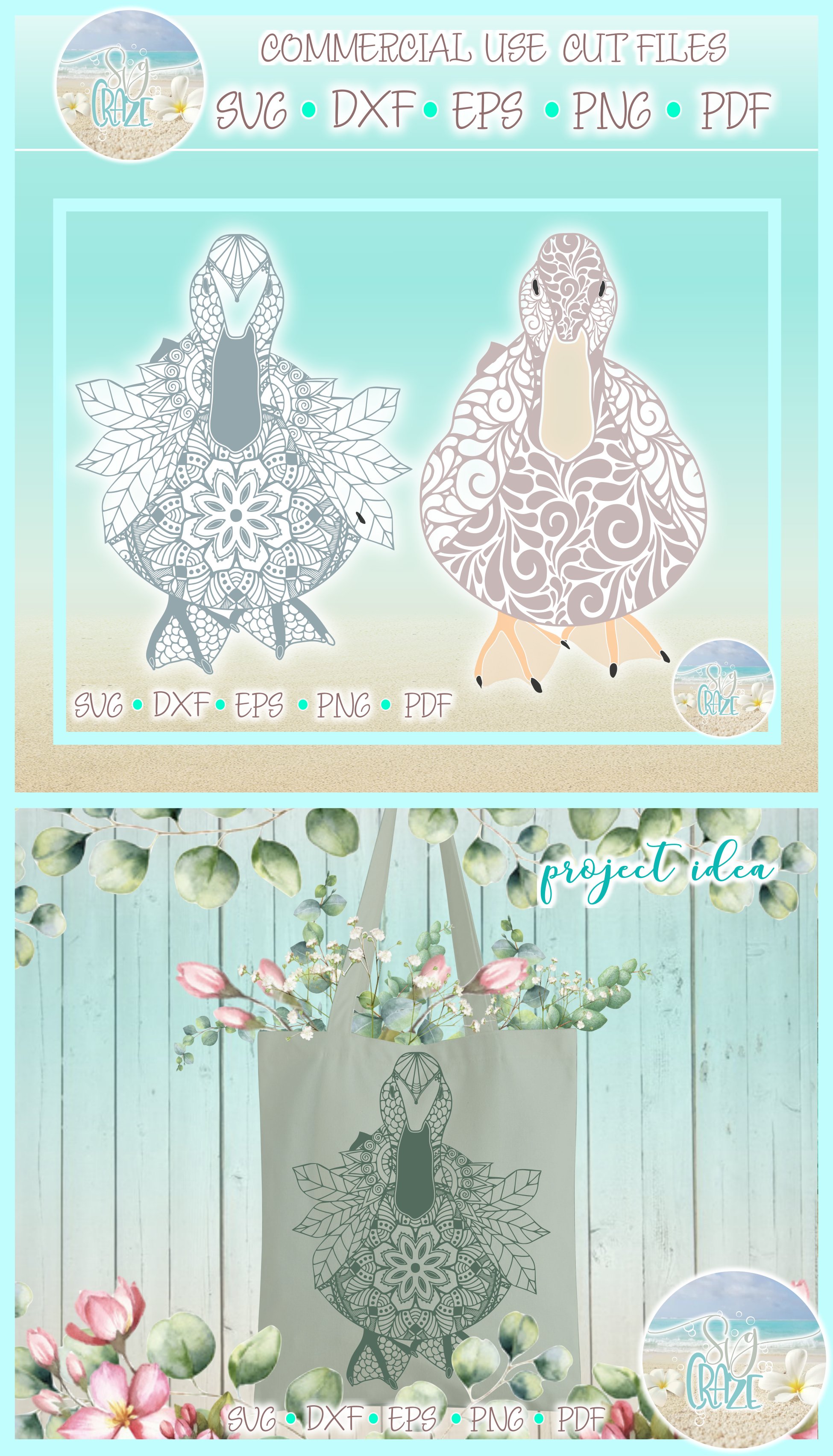 Duck Mandala Zentangle Svg Dxf Eps Png Pdf Files For Cricut (200703 ...