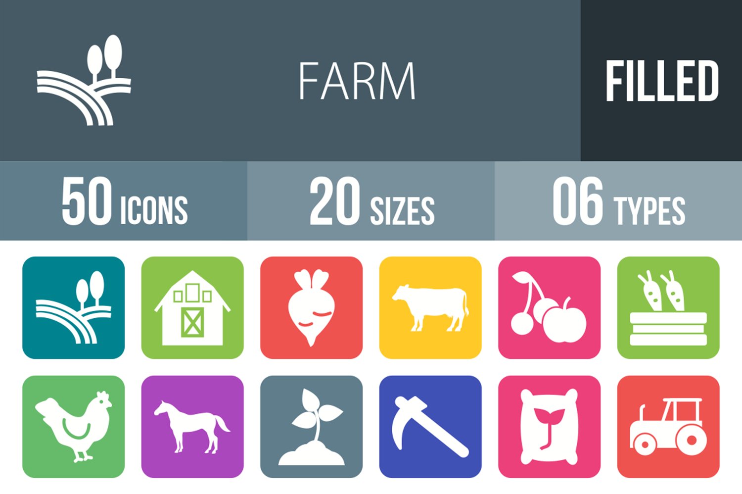 50 Farm Filled Round Corner Icons (275445) | Icons | Design Bundles