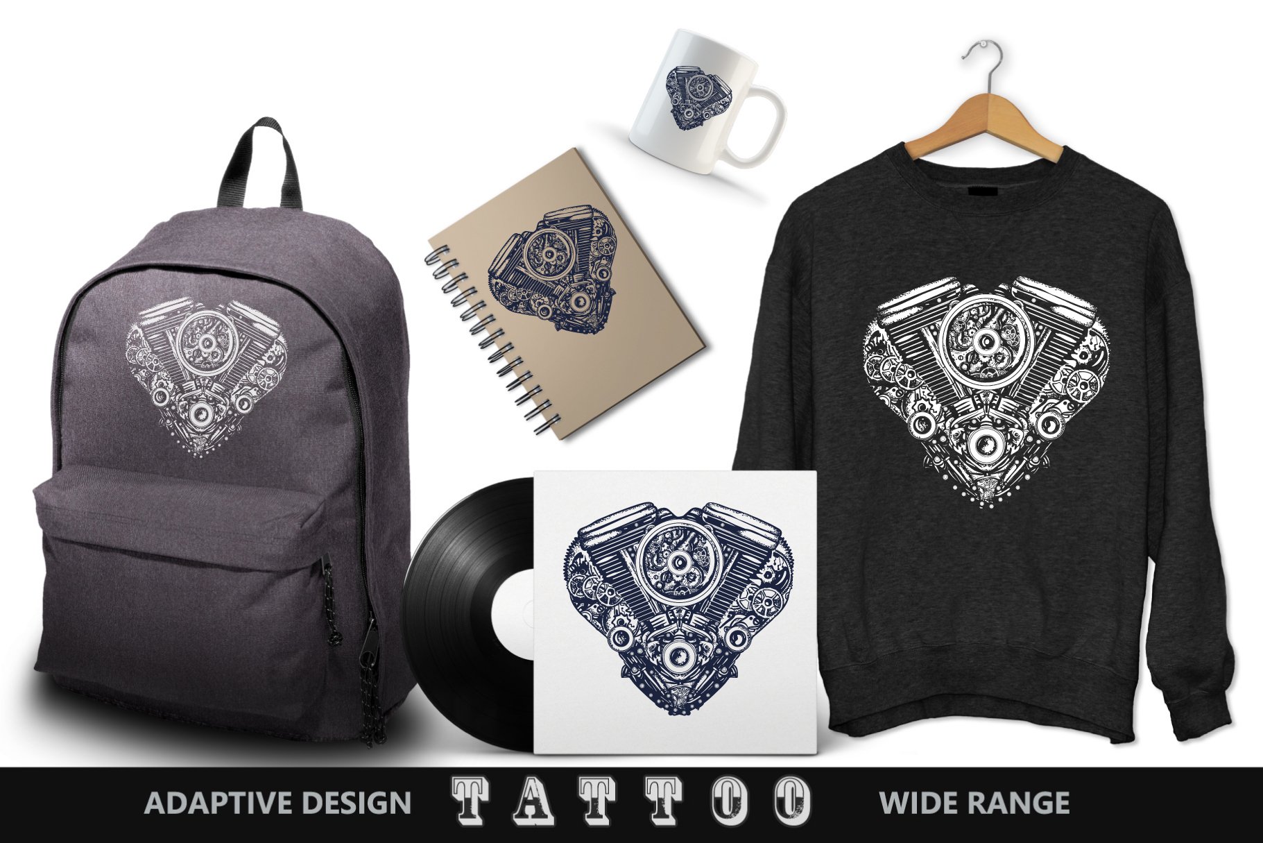 Motor heart tattoo (773273) | Illustrations | Design Bundles