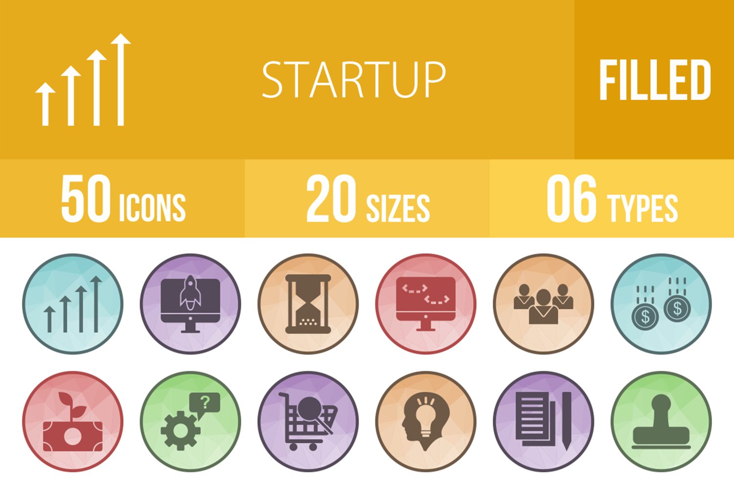50 Startup Filled Low Poly Icons (283095) | Icons | Design Bundles