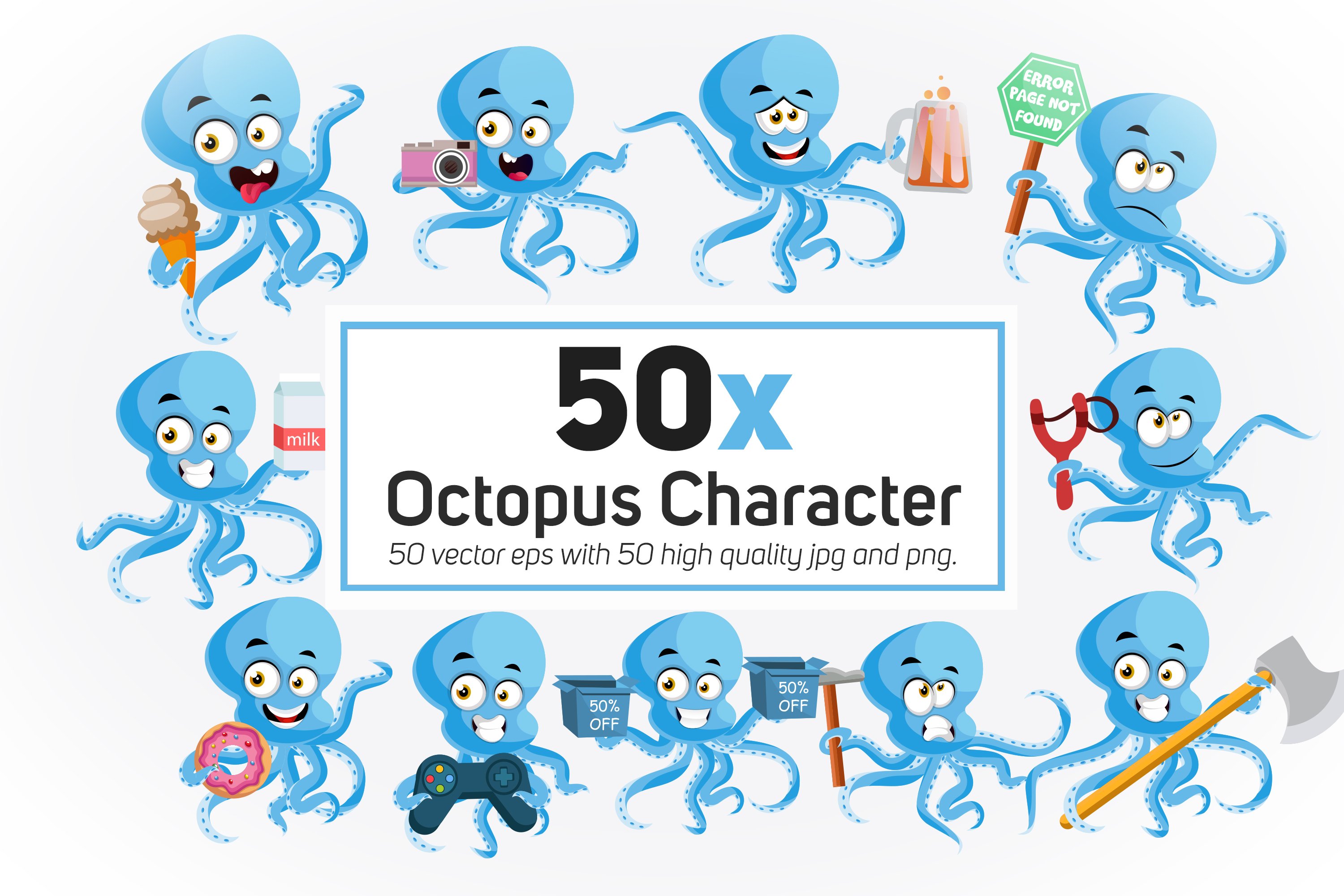 50x Octopus Character and mascot collection illustration. (541825 ...