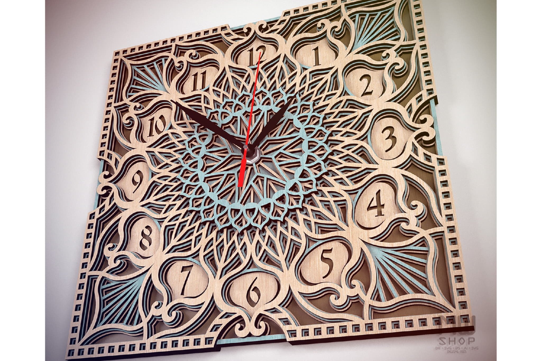 C32 - Laser Cut Wall Clock DXF, Mandala Clock, Wooden Clock (580105 ...