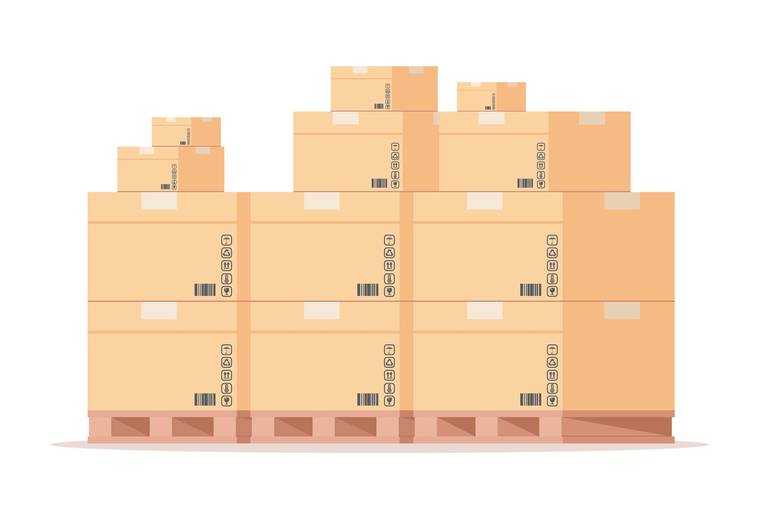 Carton box pallet. Flat warehouse cardboard packages stack, (1346742 ...