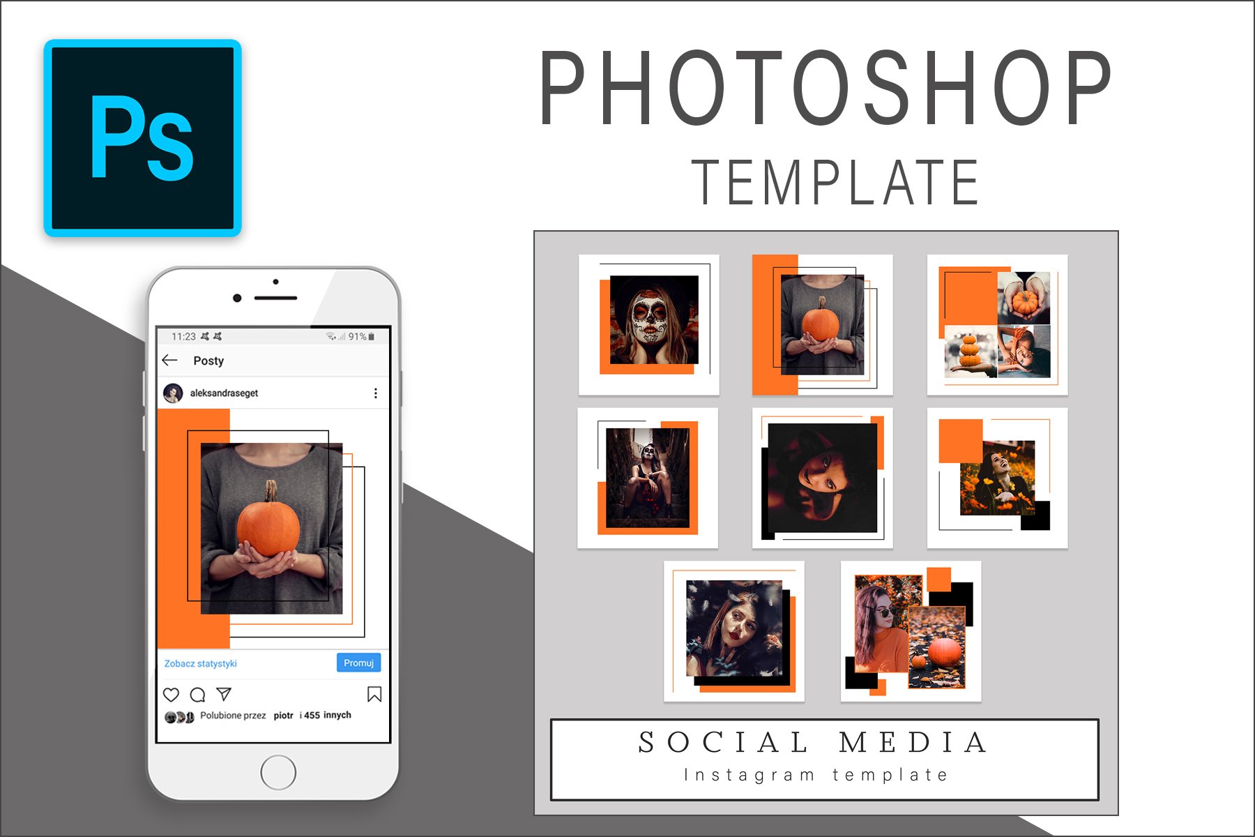Orange Instagram Photoshop Template Post (701552) | Instagram | Design ...