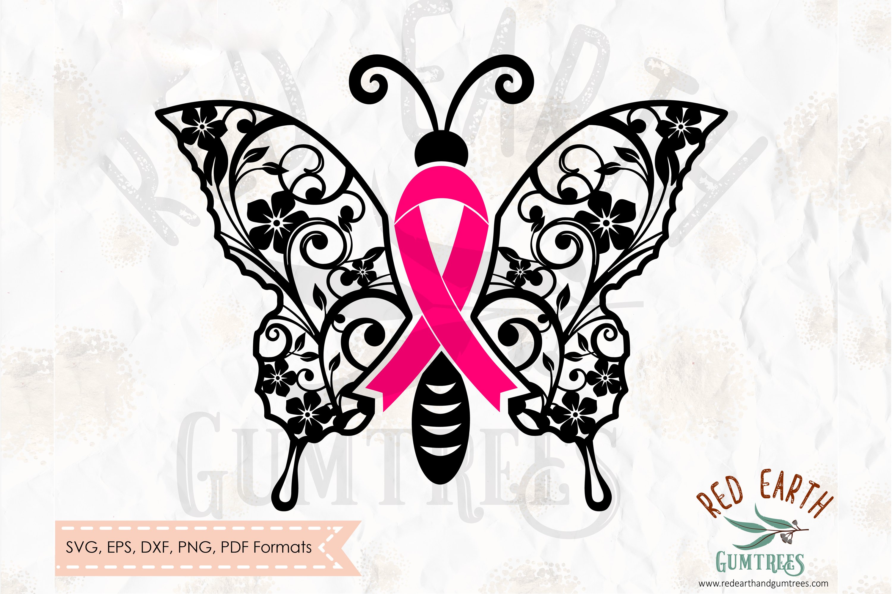 Butterfly Cancer ribbon in SVG, DXF, PNG, EPS, PDF format (131853 ...