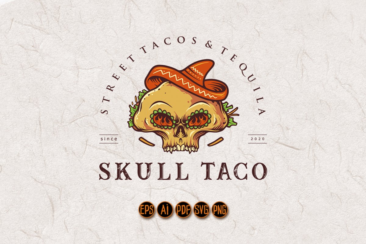Skull Taco Food Mexican Restaurant Logo Mascot SVG (1180776) | Logos ...
