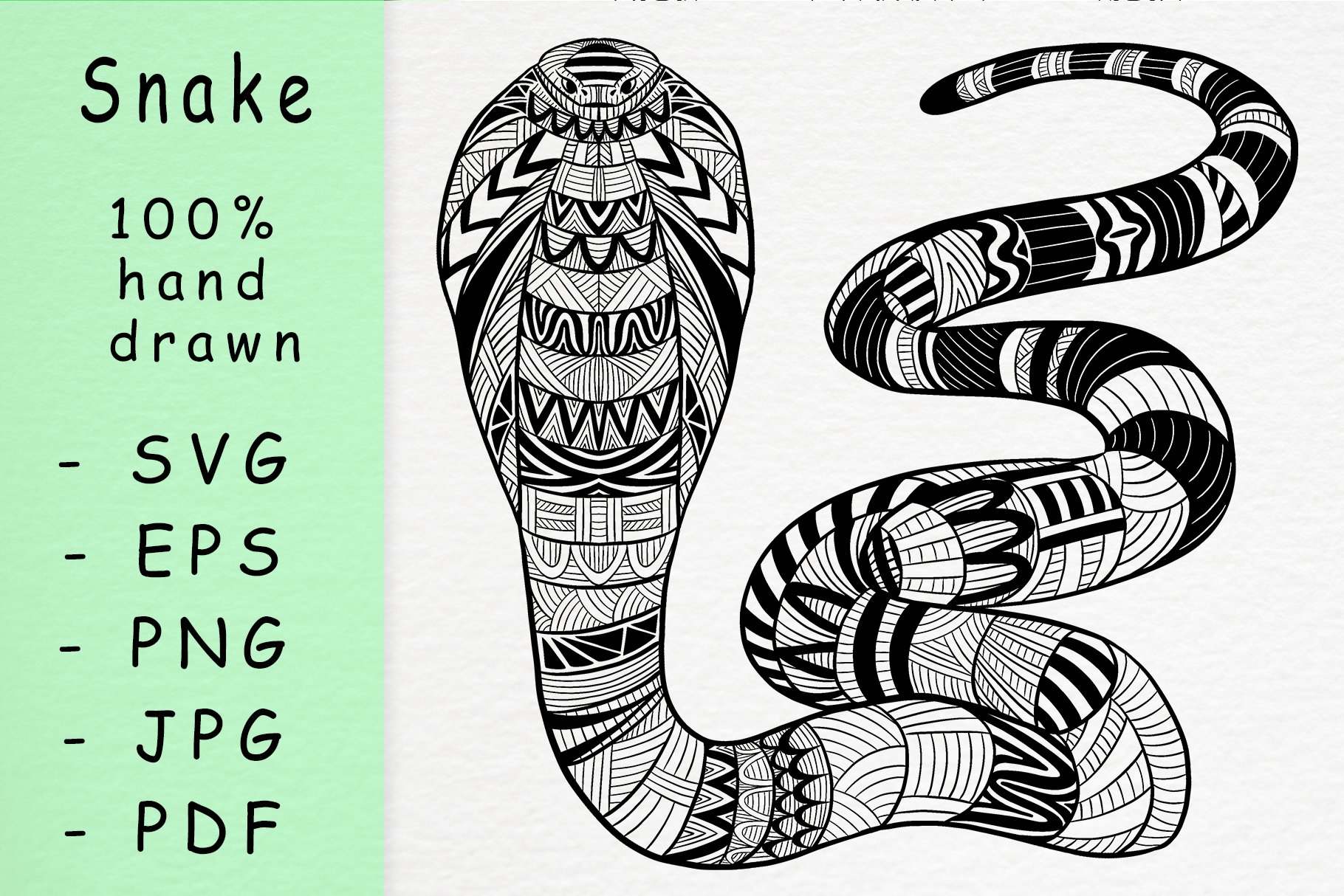 Hand drawn snake with patterns