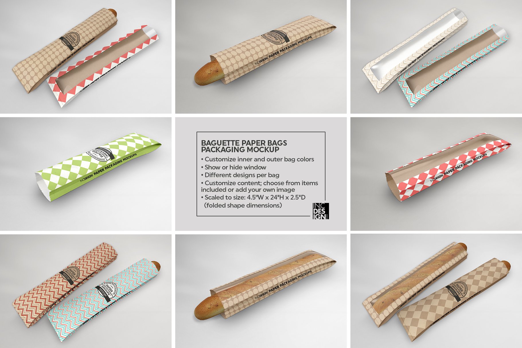 Long Paper Baguette Window Bag Packaging MockUp (284097) | Branding ...
