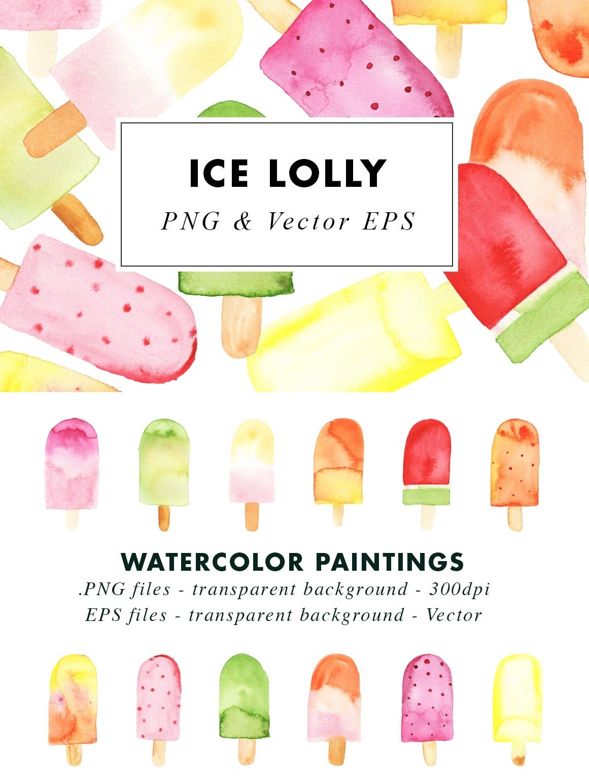 Watercolor Ice Lolly Illustration Clip Art in PNG & EPS
