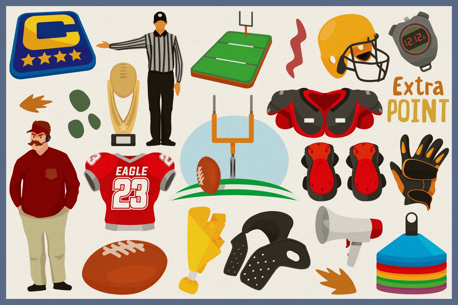 American Football Vector Clipart and Seamless Pattern