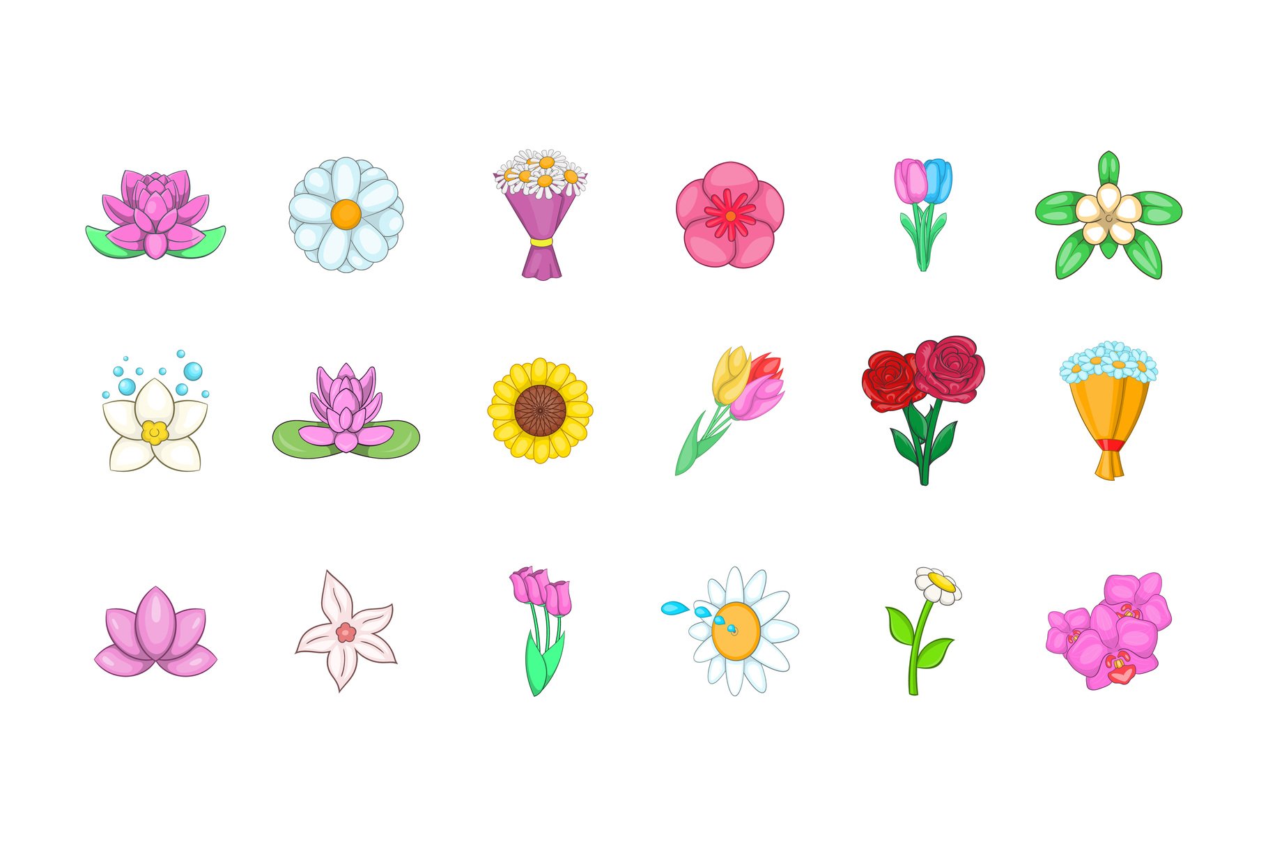 Flower icon set, cartoon style (373812) | Icons | Design Bundles