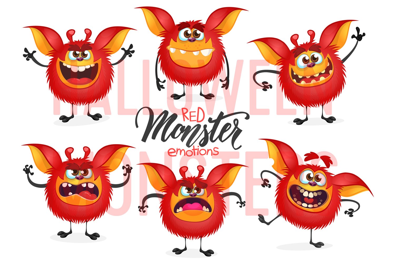 Cartoon funny red monster. Vector monster expression (489130 ...