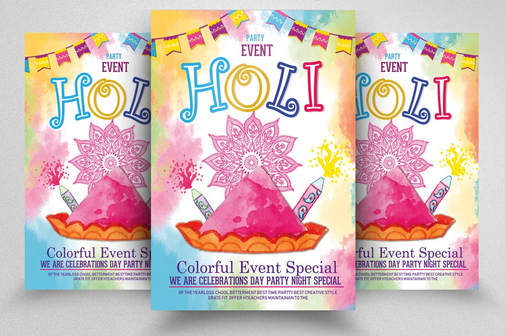 Holi Hindu Festival Flyer Template (475167) | Flyers | Design Bundles