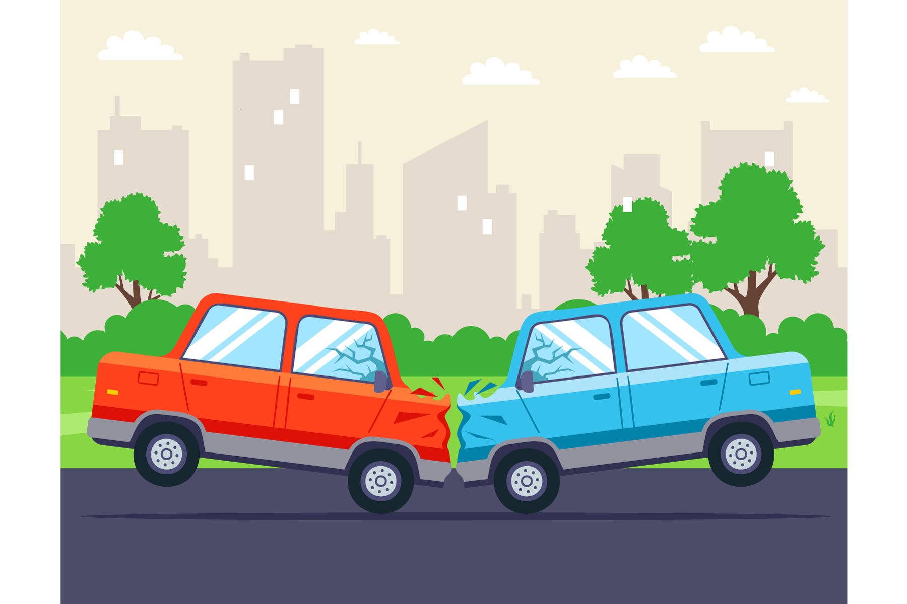 two cars collided head-on on the highway. (1125280) | Illustrations ...