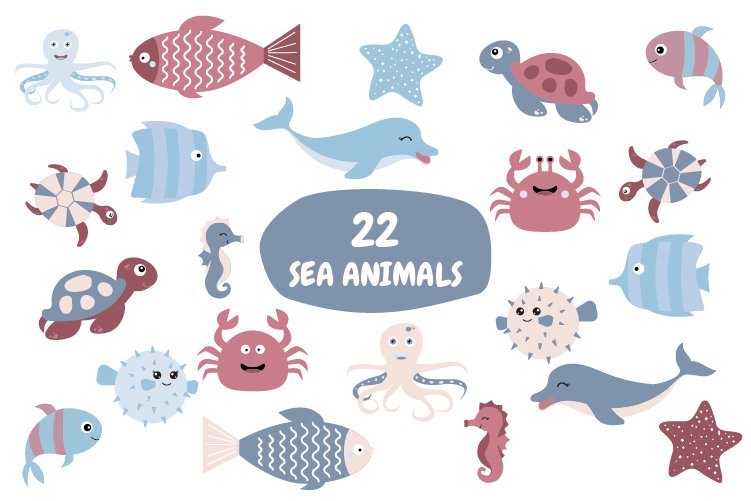 Ocean life and creatures clipart set, under the sea clipart (269265 ...