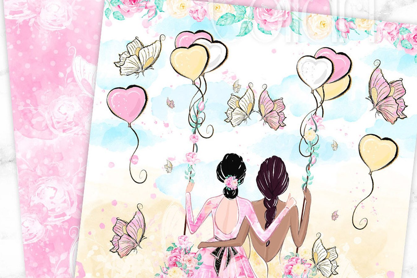 Friends Digital Paper, Floral Paper Pack, Best Friends (777176 ...