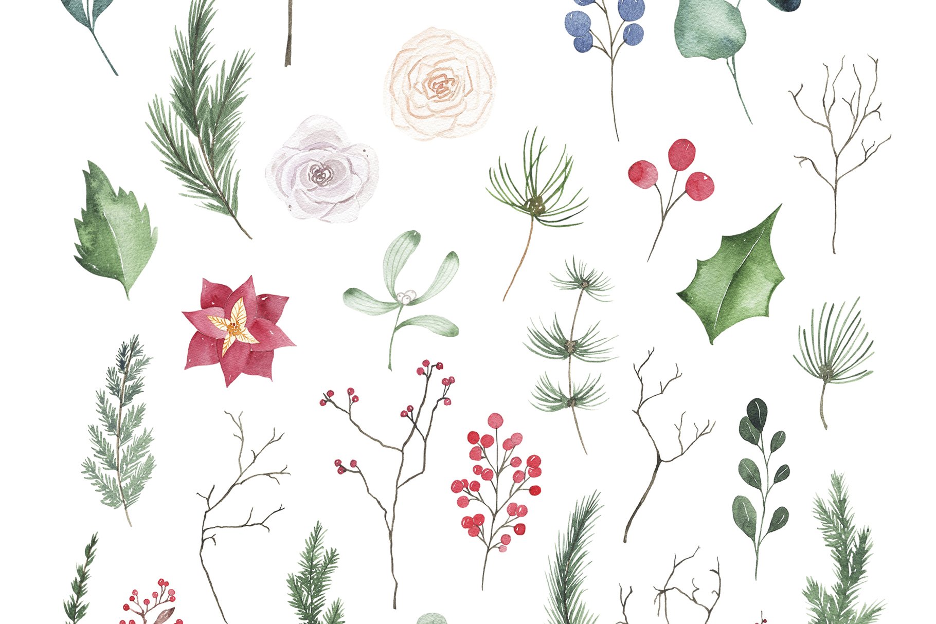 Watercolor Christmas Holiday set (406592) | Illustrations | Design Bundles