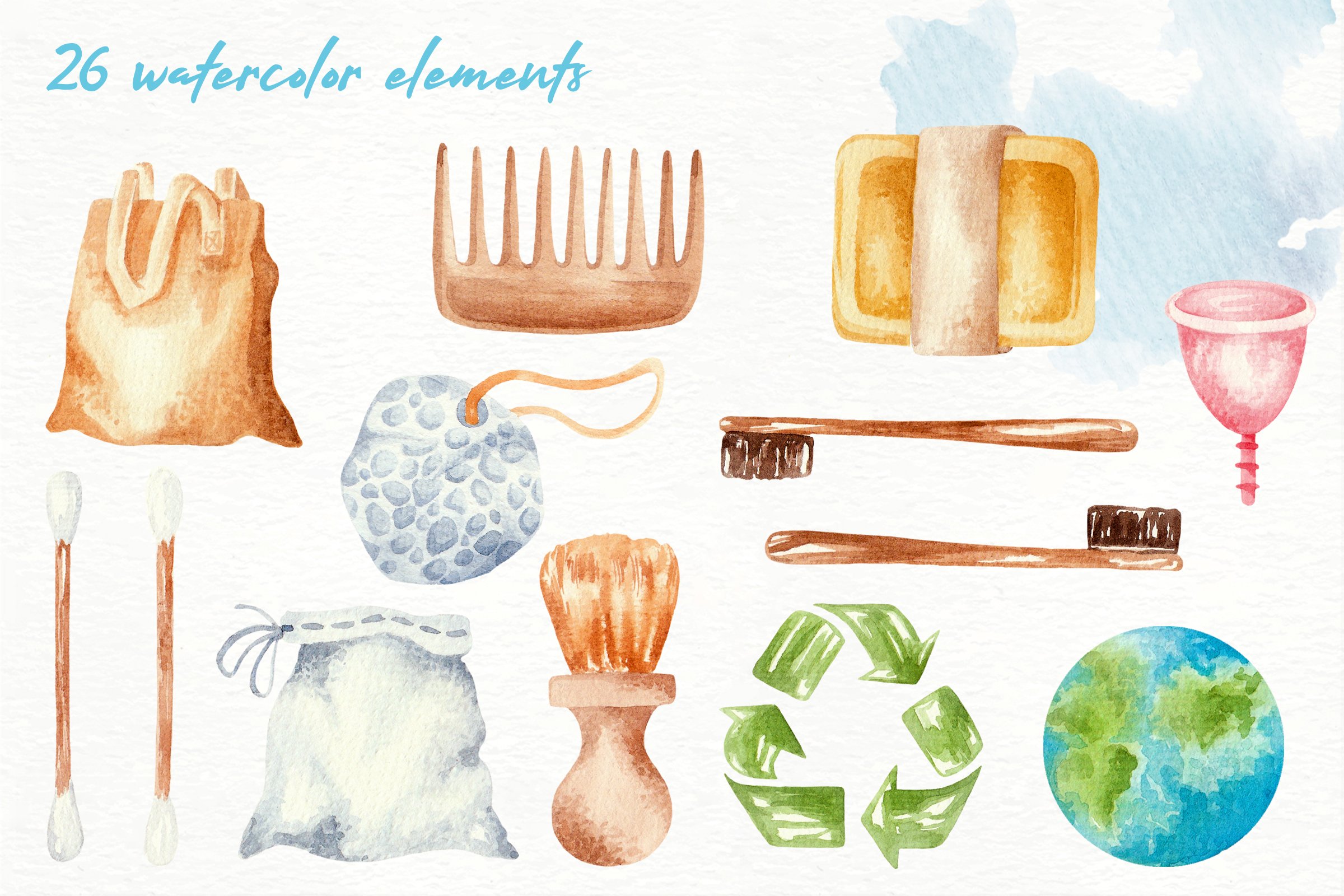 Zero waste watercolor illustration set (650373) | Illustrations ...