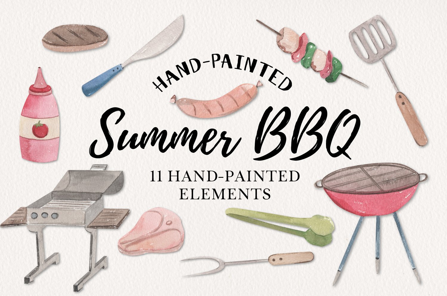 Summer BBQ Watercolor Elements 11 Barbecue Lunch Dinner