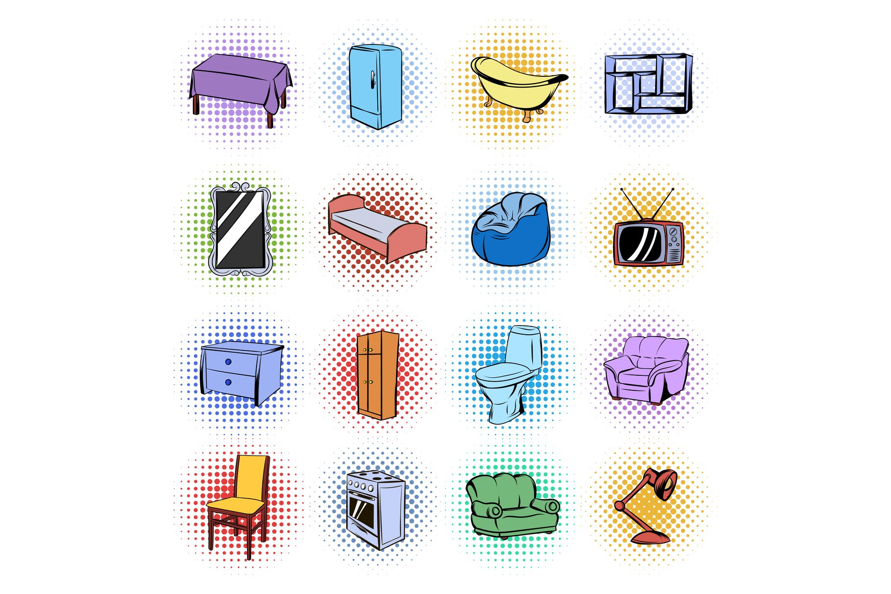 Furniture comics icons set (552286) | Illustrations | Design Bundles