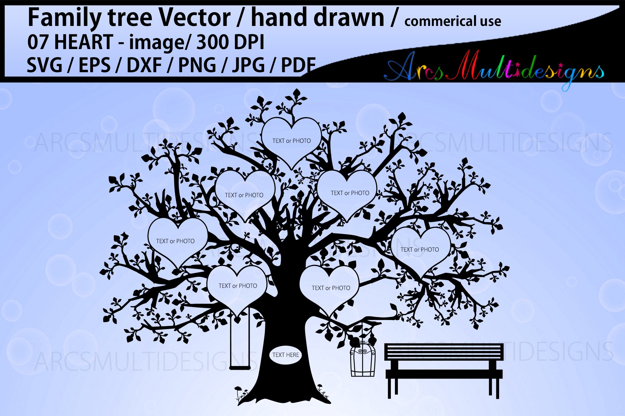 7 heart family tree template SVG, EPS, Dxf, Png, Pdf, Jpg (103856 ...