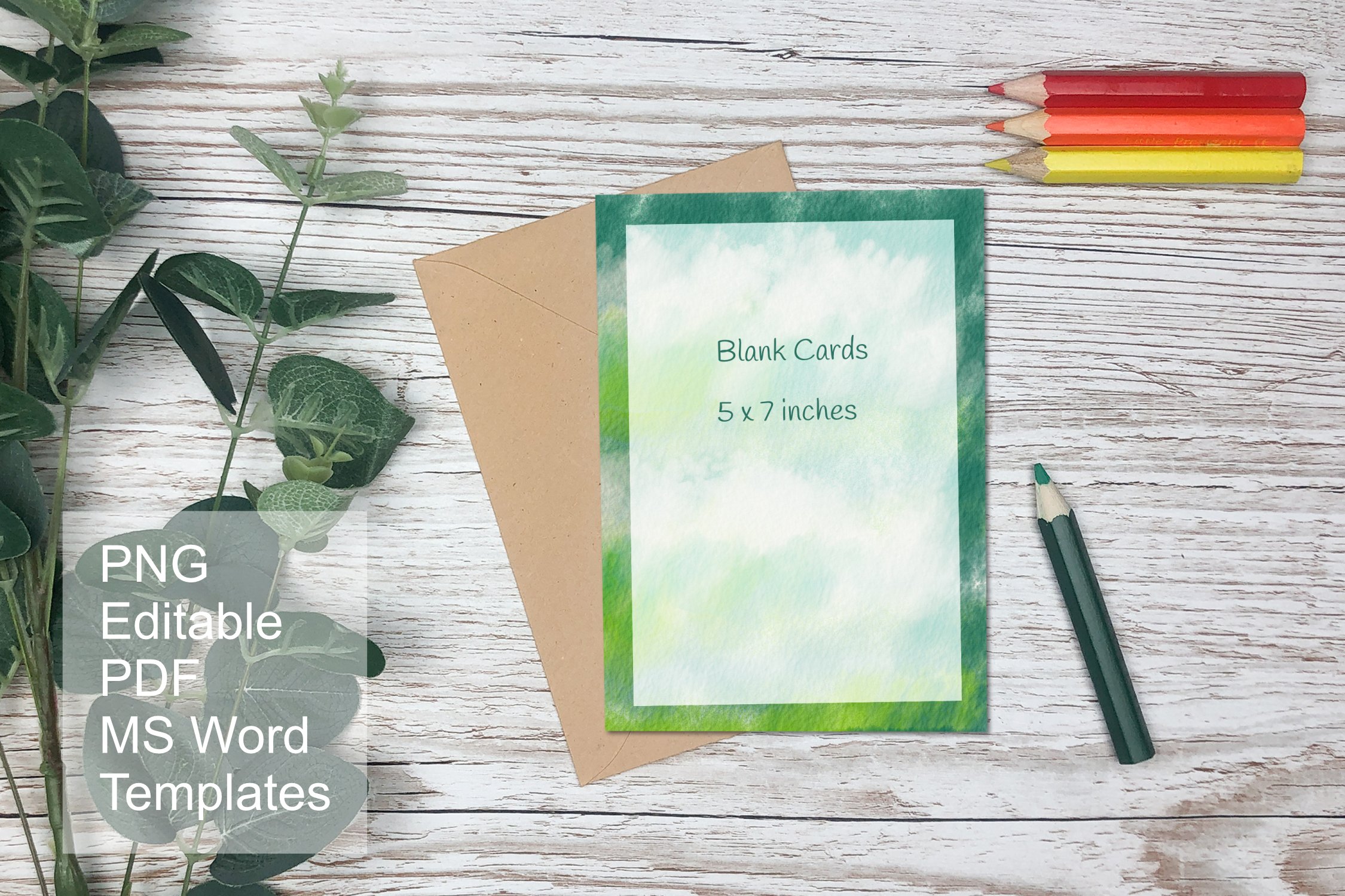 Green Watercolor Blank Card Templates Editable PDF MS Word (1128336 ...