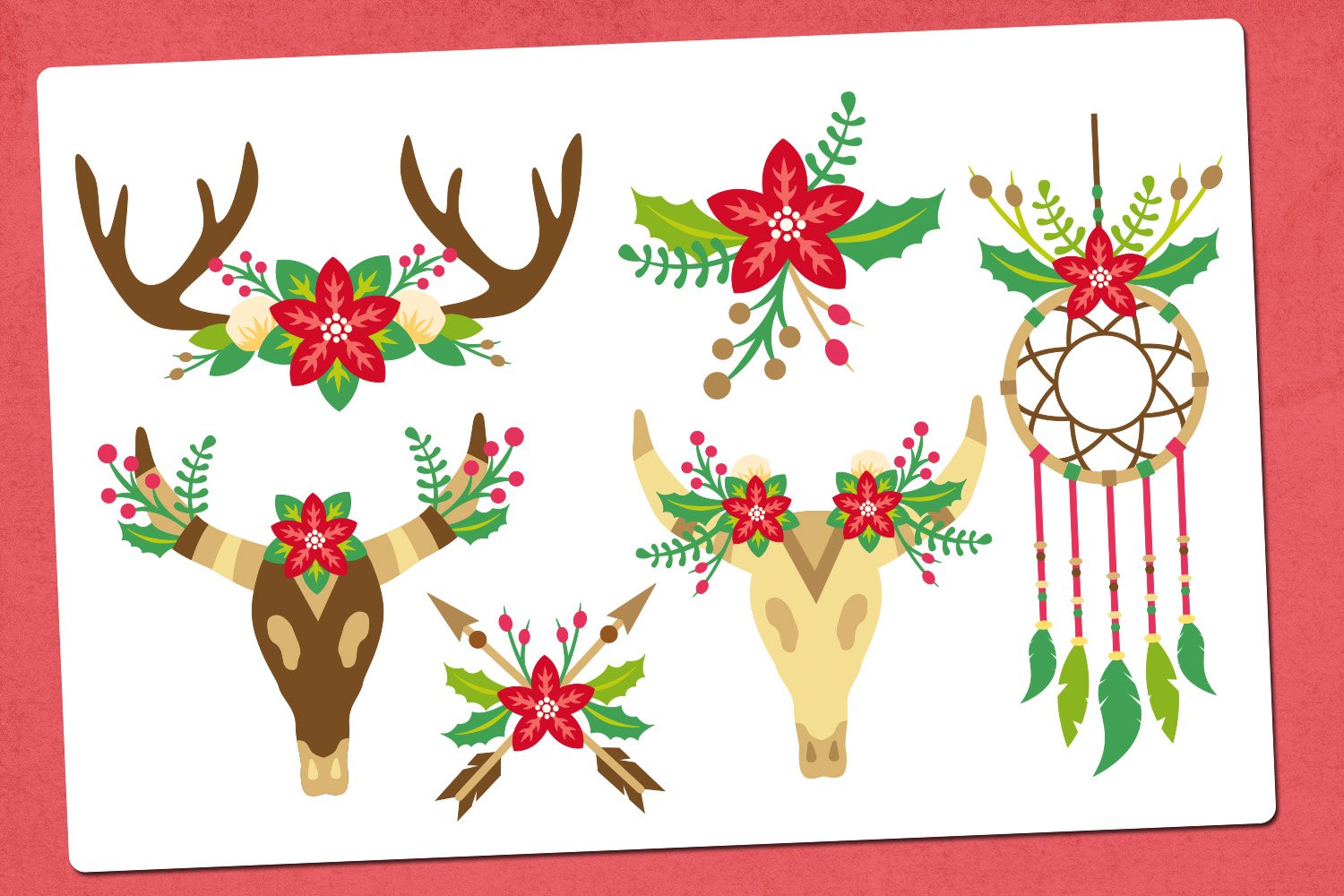 Boho Christmas Illustration Clip Art