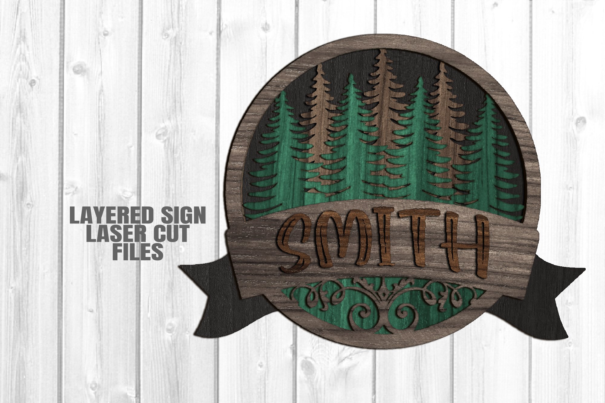 Forest Monogram Door Sign SVG Laser Cut Files Glowforge EPS (1140656 ...