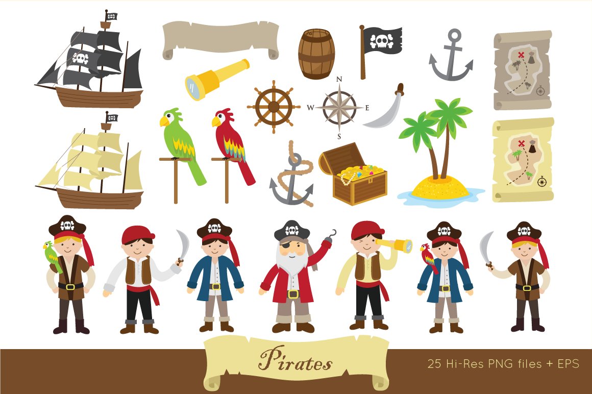 Pirates Clipart Vector PNG (347096) | Illustrations | Design Bundles