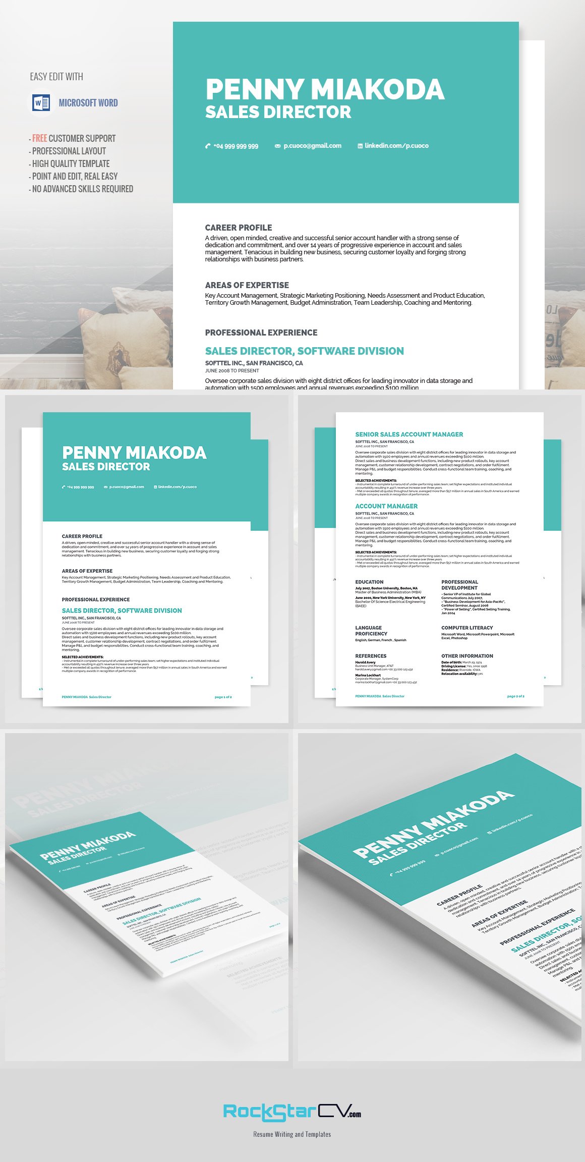 Resume Template Miakoda (72333) | Resume Templates | Design Bundles