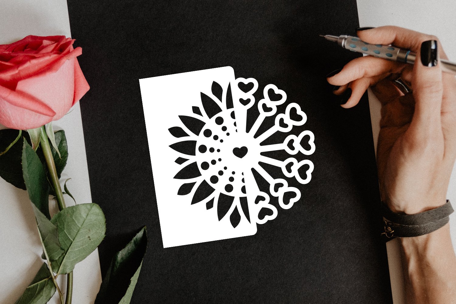 Papercut Sunflower with Half Heart Flower Card Cover Design