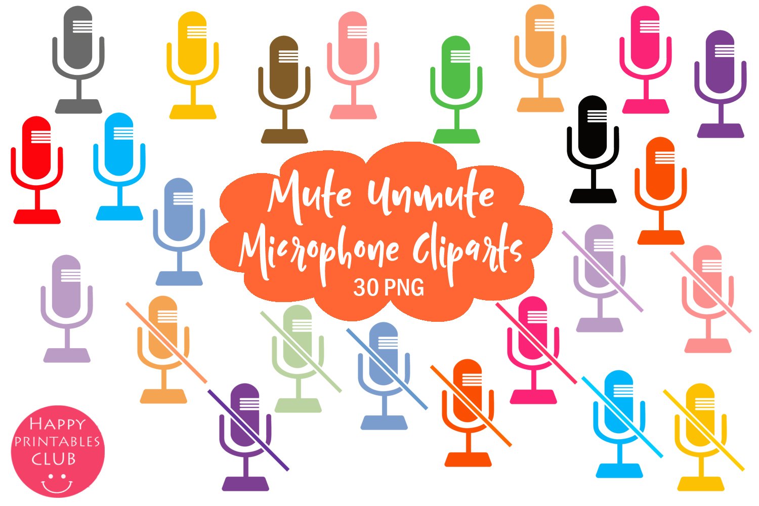 Mute Unmute Microphone Cliparts- Microphone Clipart Set (541213 ...