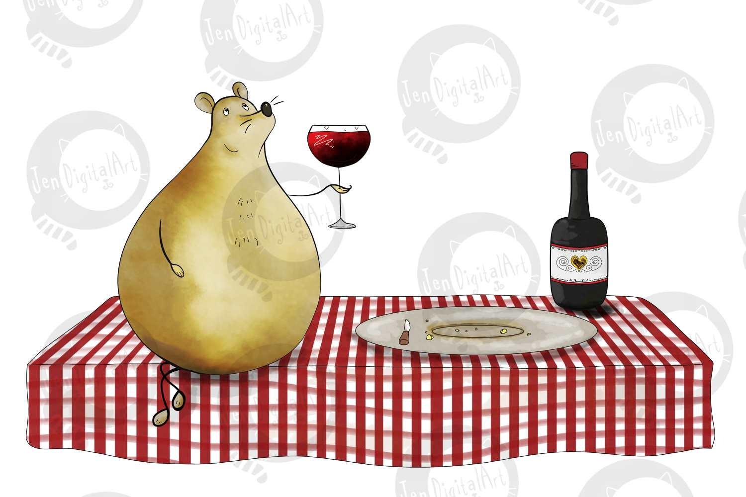 Mouse with Cheese and Wine (100514) | Illustrations | Design Bundles