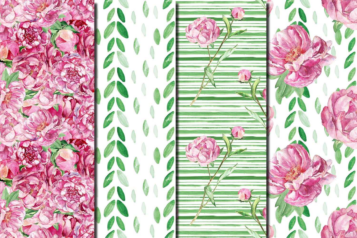 Watercolor Pink Peonies seamless digital paper pack (48148 ...