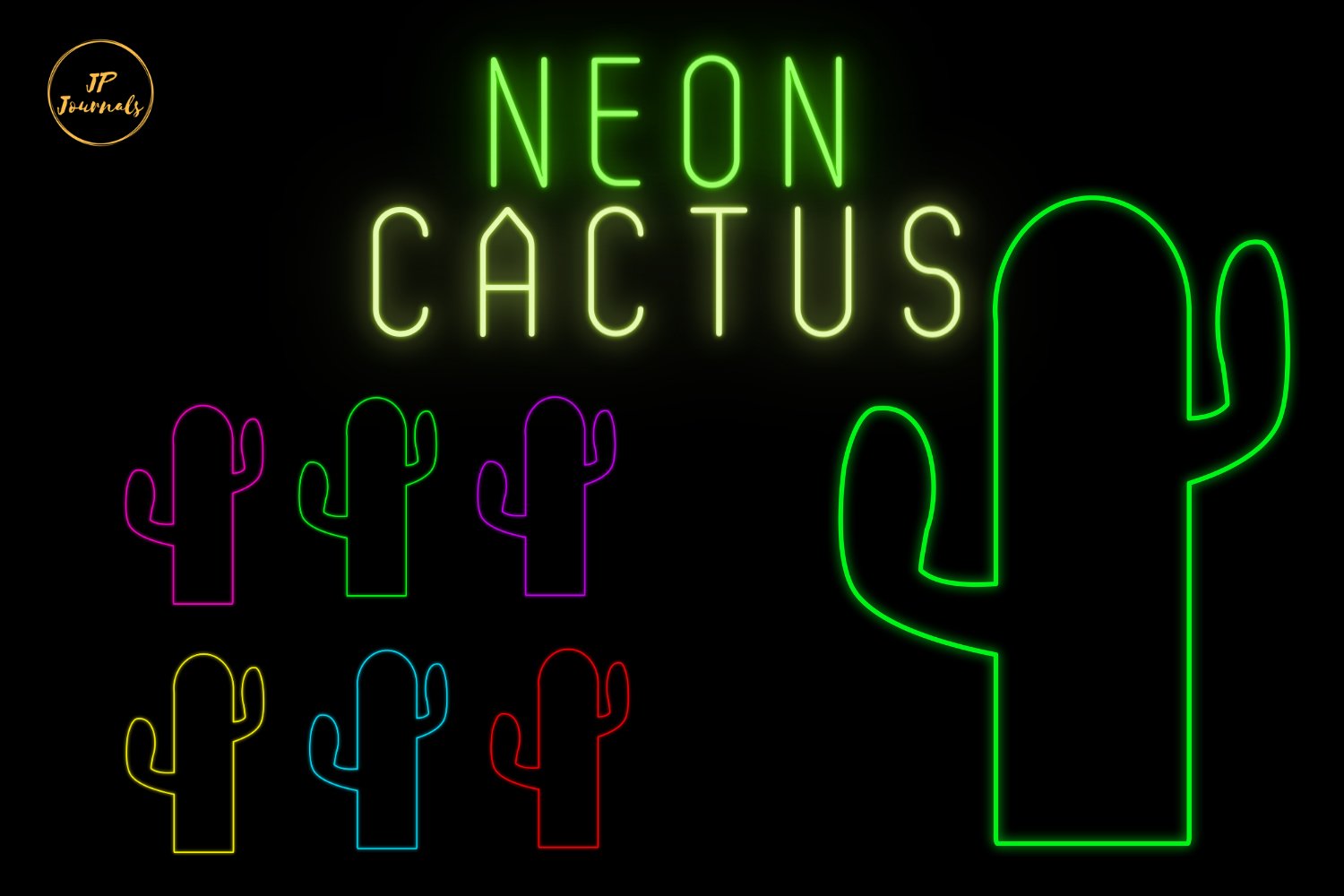 Neon Cactus Clip Art Set (896118) | Elements | Design Bundles
