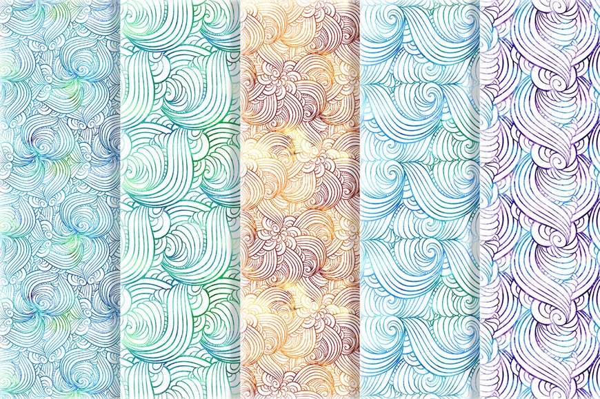 Vibrant waves seamless patterns set (25141) | Backgrounds | Design Bundles