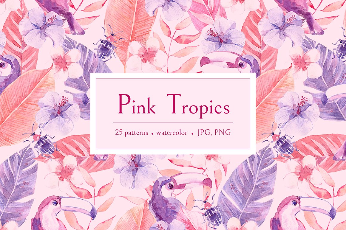 Pink Tropics patterns. (675857) | Patterns | Design Bundles