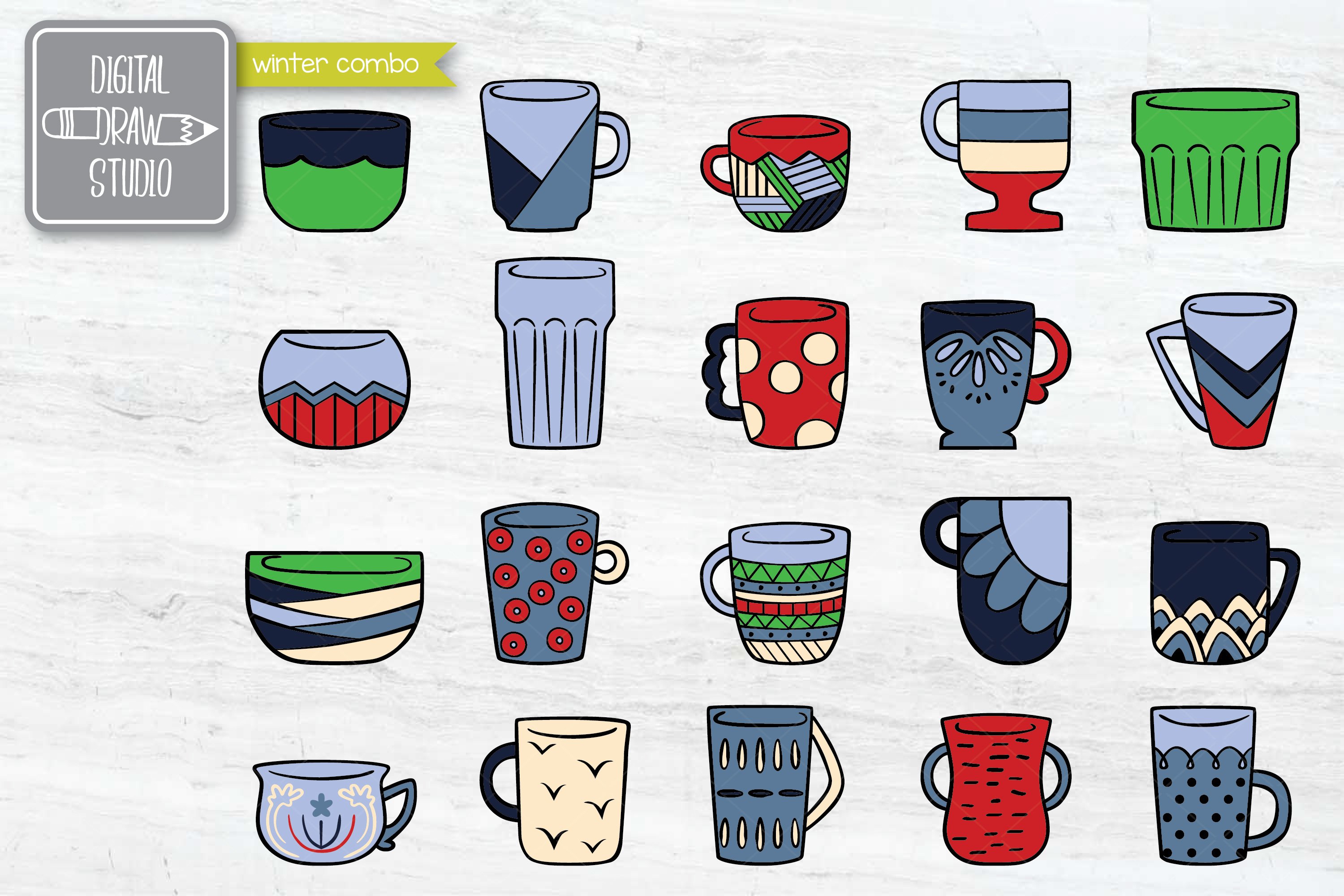 Coffee Cup Color Illustrations, Hand Drawn Decorated Tea Mug (809410 ...
