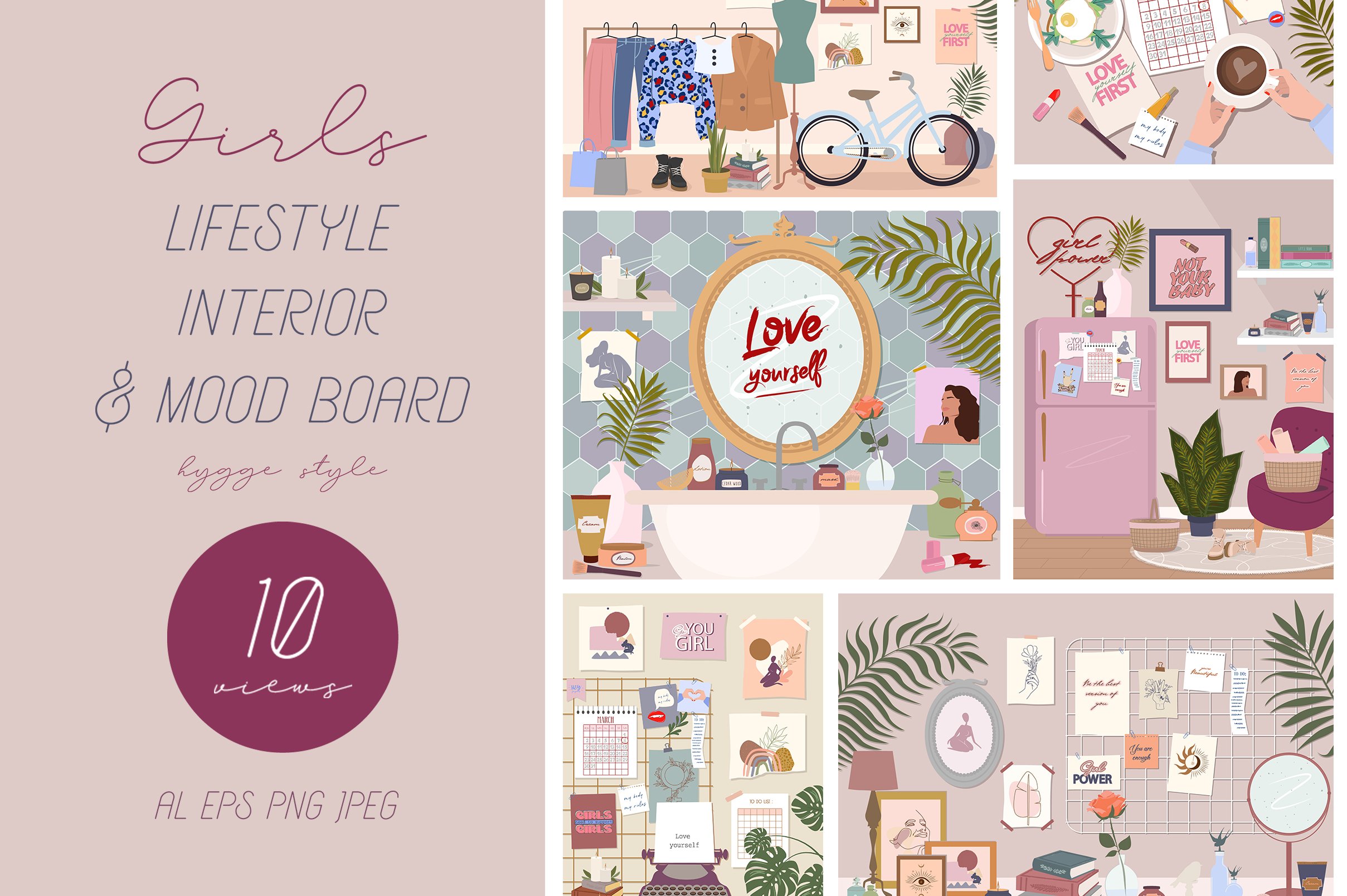 Lifestyle interior & mood board (460432) | Illustrations | Design Bundles