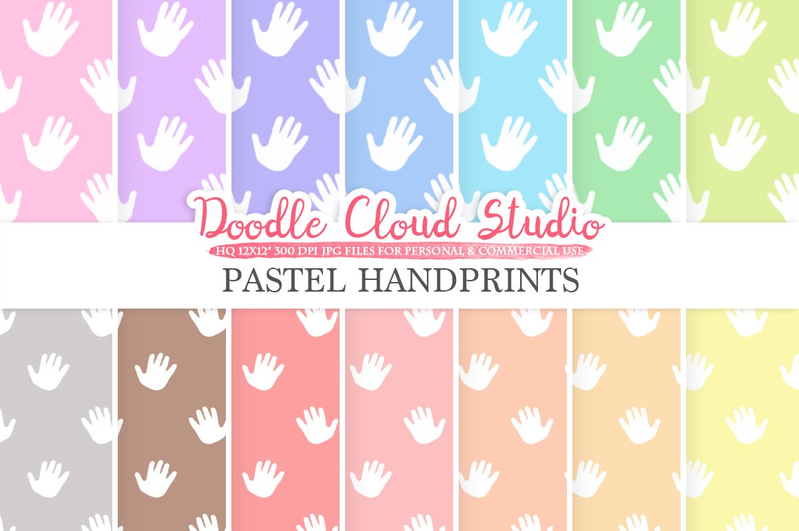 2 Sets of Pastel Handprints digital paper, Baby hands prints pattern ...