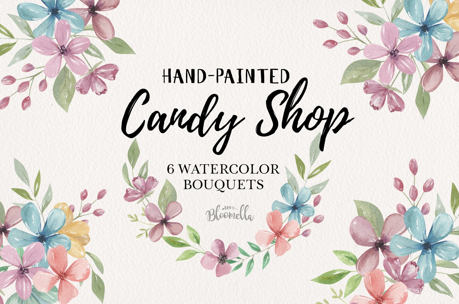 Candy Shop Florals 6 Bouquets Watercolor Wedding Leaves