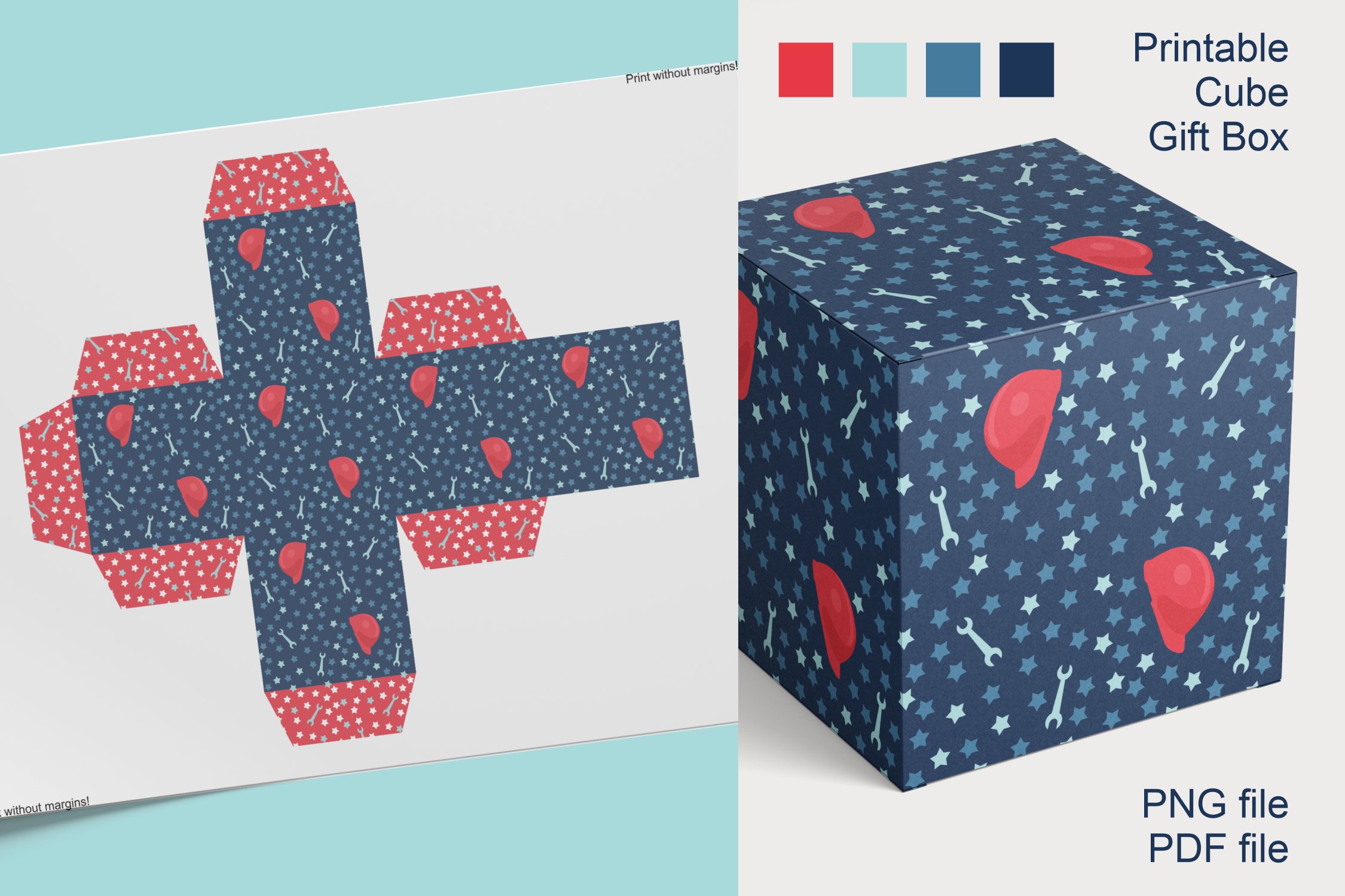 Printable Dark Blue Cube Box for Small Labor's Day Favors