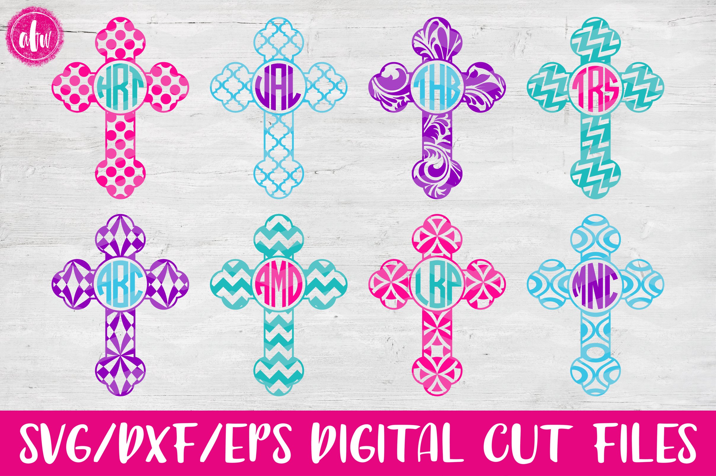 Monogram Patterned Cross Set - SVG, DXF, EPS Cut File (15070) | SVGs ...